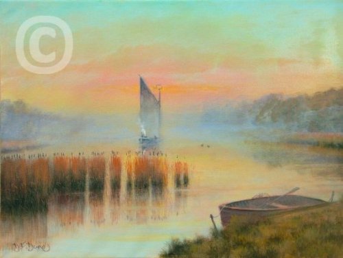 DF Dane oil painting - Early Morning on the Bure